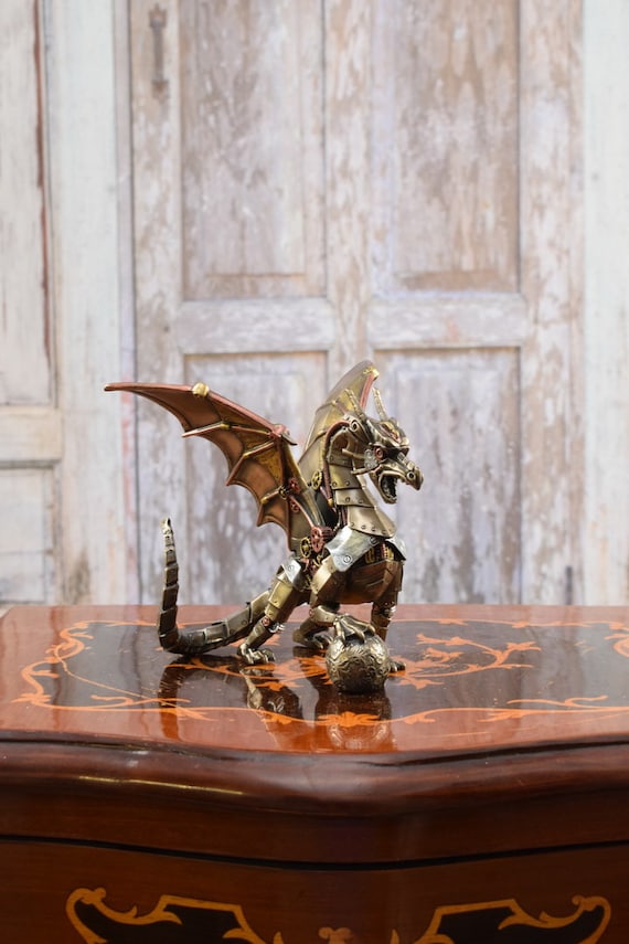 Steampunk Dragon Statue Steampunk Dragon With Sphere Figurine:
