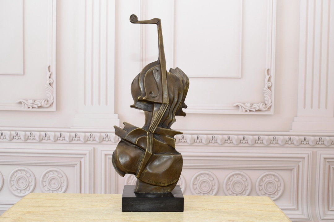 Salvador Dali Style Bronze Violin Sculpture - Modernist Art on Marble ...