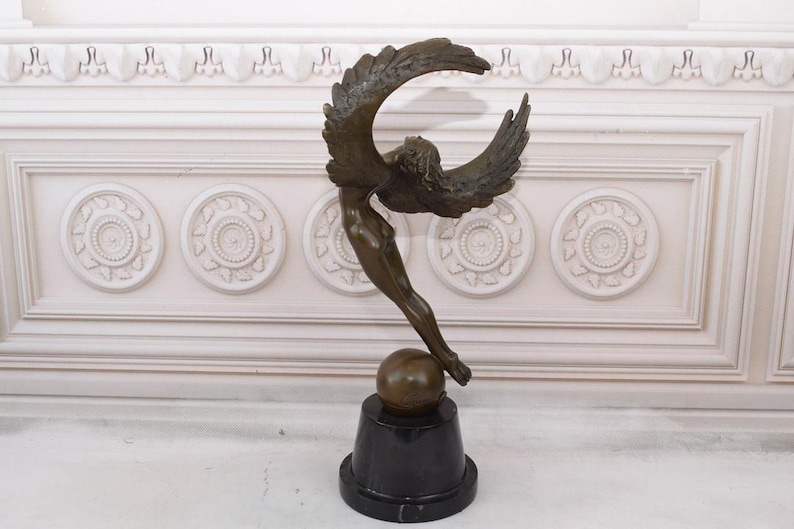 Icarus Bronze Sculpture: Winged Woman Art Nouveau Figurine on Marble - Etsy