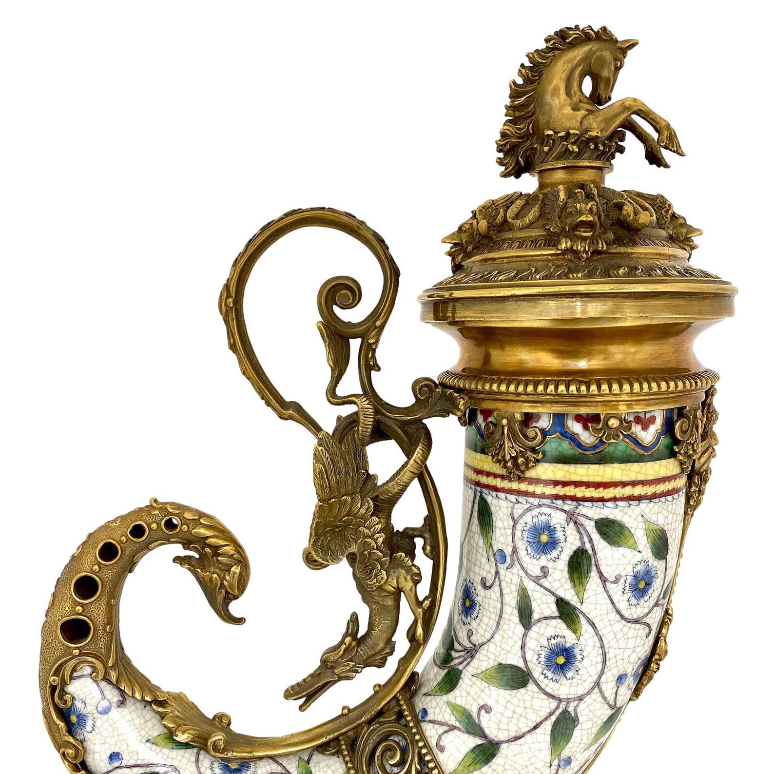 XL Cornucopia Horn Porcelain With Bronze Bottle Art Nouveau - Etsy