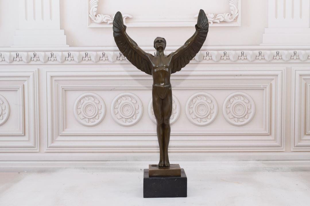 Vintage Icarus Bronze Sculpture: Winged Man Statue on Marble Base - Etsy
