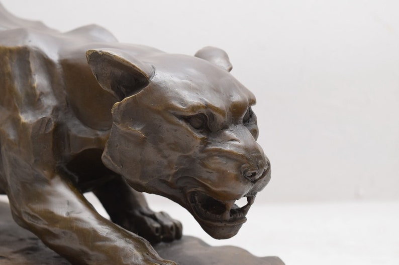 Large Crouching Tiger Bronze Sculpture on Marble Base - Etsy