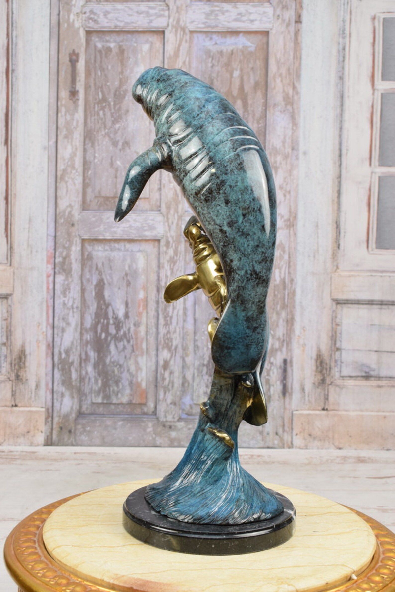 Gilded Bronze Manatee Statue: Vintage Sea Mammal Sculpture - Etsy