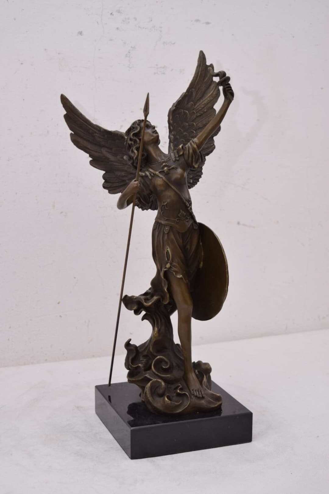 Large Goddess With Olympic Torch Statue on Marble Base Woman With Wings ...