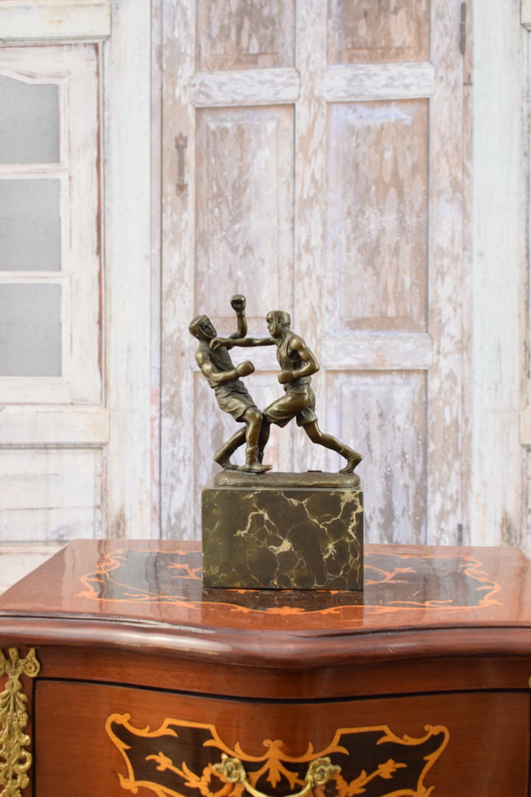 Two Fighting Boxers Bronze Sculpture on Marble Base Sport - Etsy