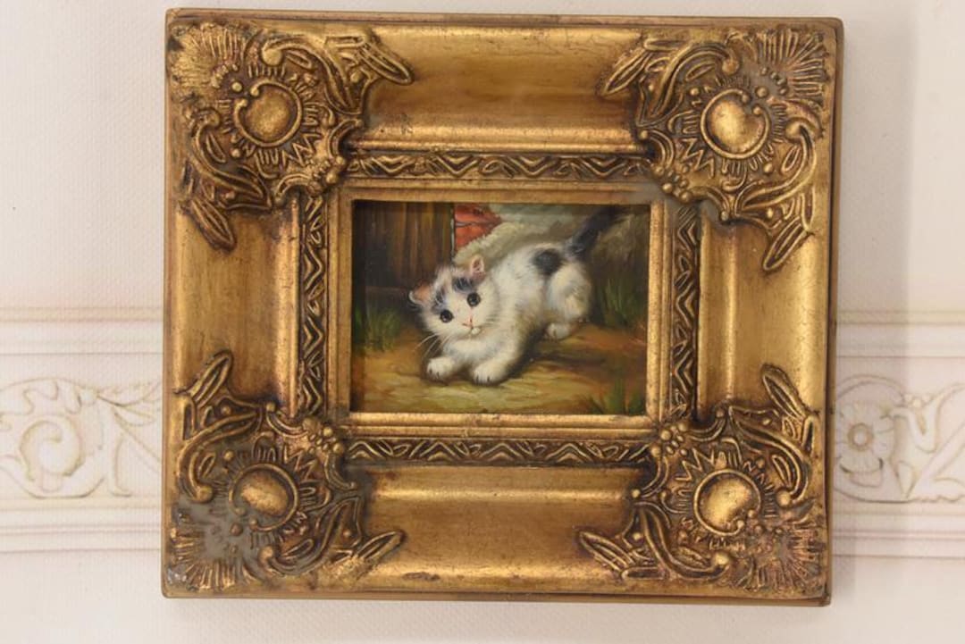 Amazing Painting Cute Kitty - Cat Painting in Nice Gold Frame - Wall ...