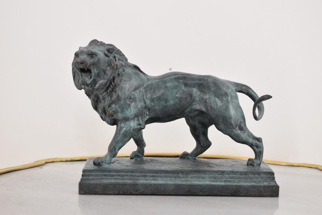 Green Patina Lion Bronze Sculpture: Majestic Animal Statue, Foundry ...