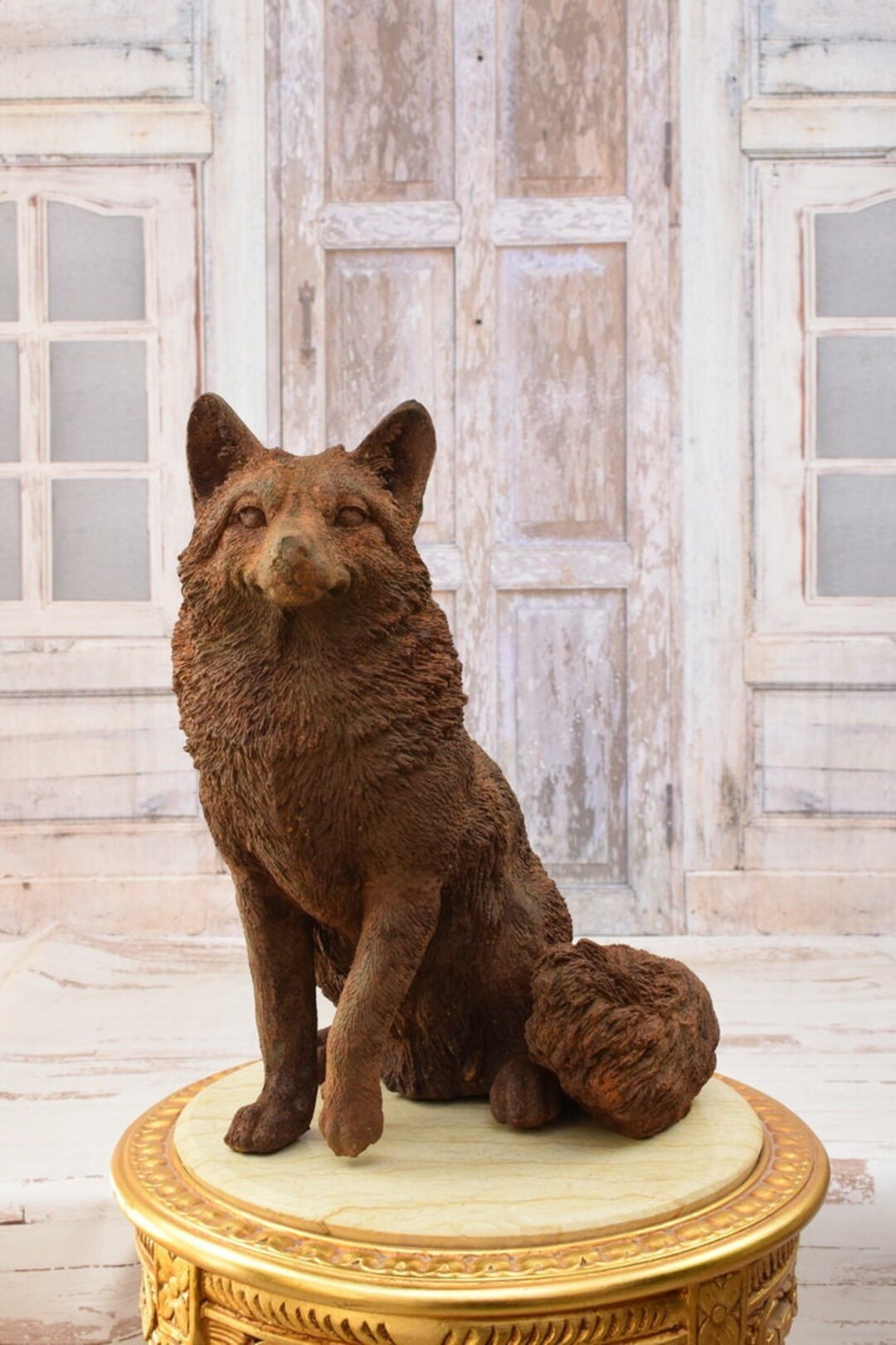 Large Amazing Cast Iron Realistic Fox - Garden Figurine Fox - Statue ...