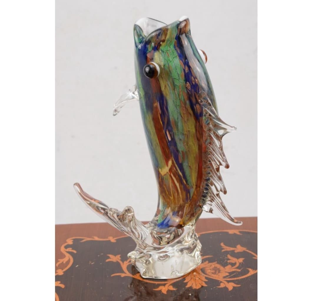 Large Fish Shaped Glass Vase - Handmade Venetian Glass Flower Pot ...