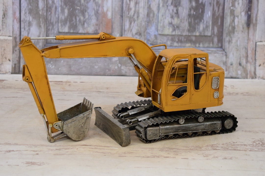 Big Yellow Digger Metal Model - Old Digger Model - Vintage Metal Toy ...