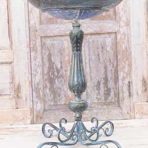 Wrought Iron Birdbath - Blue Iron Birds Drinker - Fountain Outdoor Gift ...