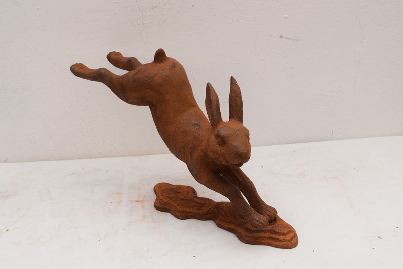 Cast Iron Statue Running Hare Garden Figurine Rustical - Etsy