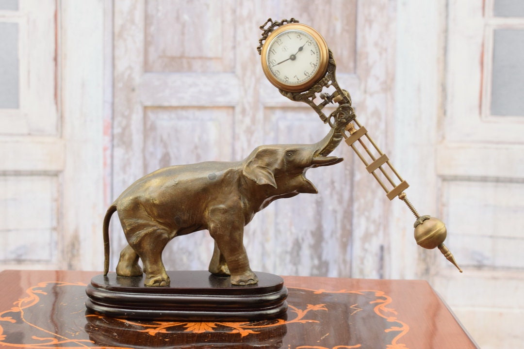 Amazing Bronze and Metal Clock - Fireplace Clock - Elephant Table Clock ...