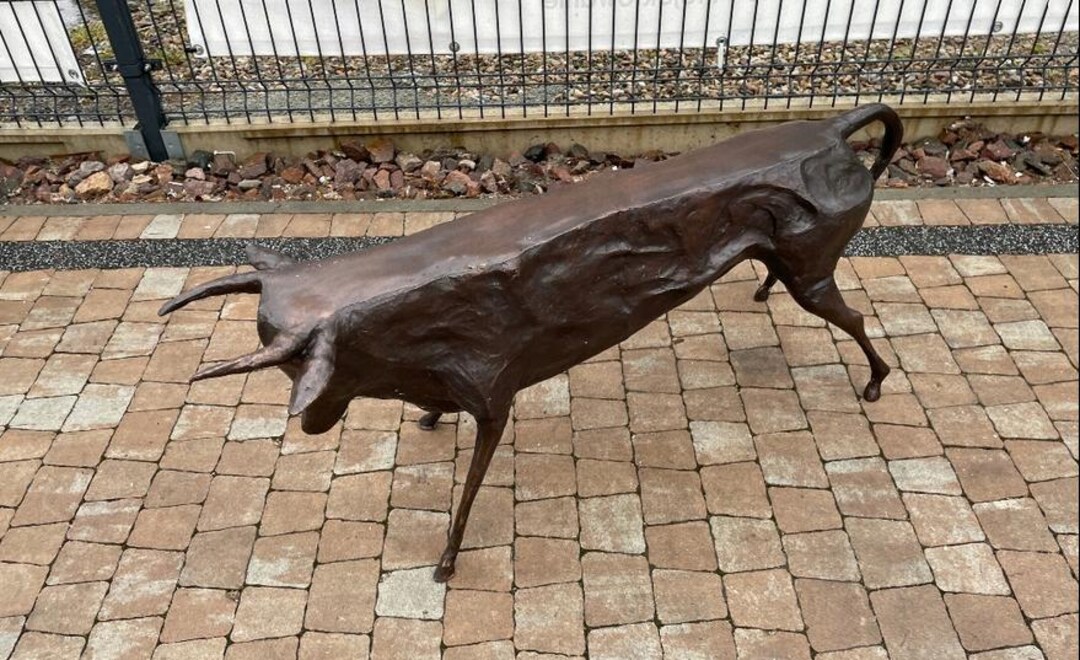 Large Bronze Bull Statue Bench or Table – Modernist Taurus Sculpture in ...