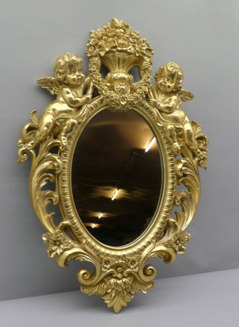 Mirror Oval Crystal Gold Angel Angels Art Deco Style Gift Idea - Etsy