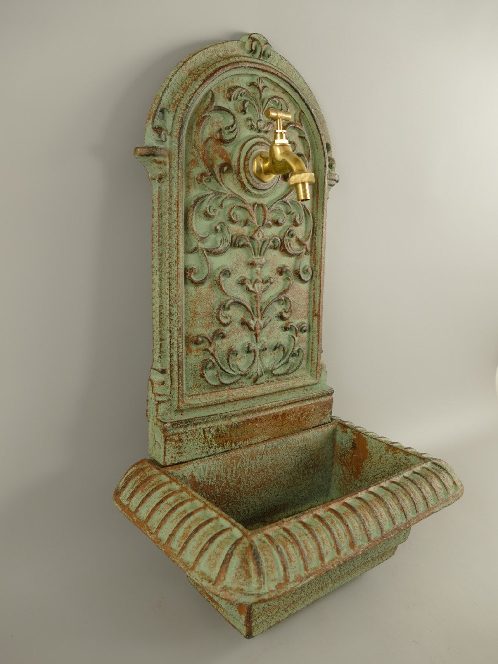 Patina Cast Iron Wall Fountain With Brass Faucet Tap Fountain - Etsy