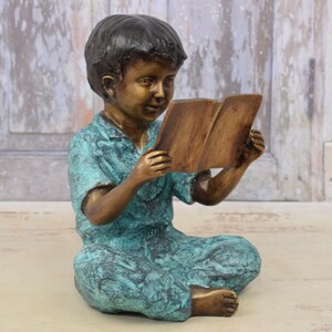 Young Boy Reading Book Bronze Statue - Young Schoolboy Sculpture ...