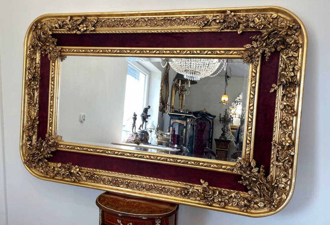 Luxury Gold and Red Frame - Mirror Crystal Design Flowers Ornaments ...