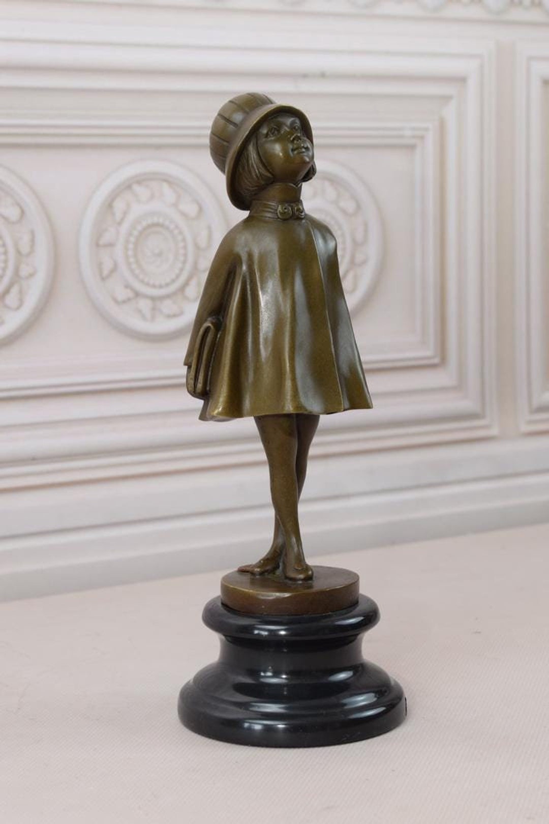 Art Deco Bronze Statue – Young Student Girl With Briefcase, Marble Base ...