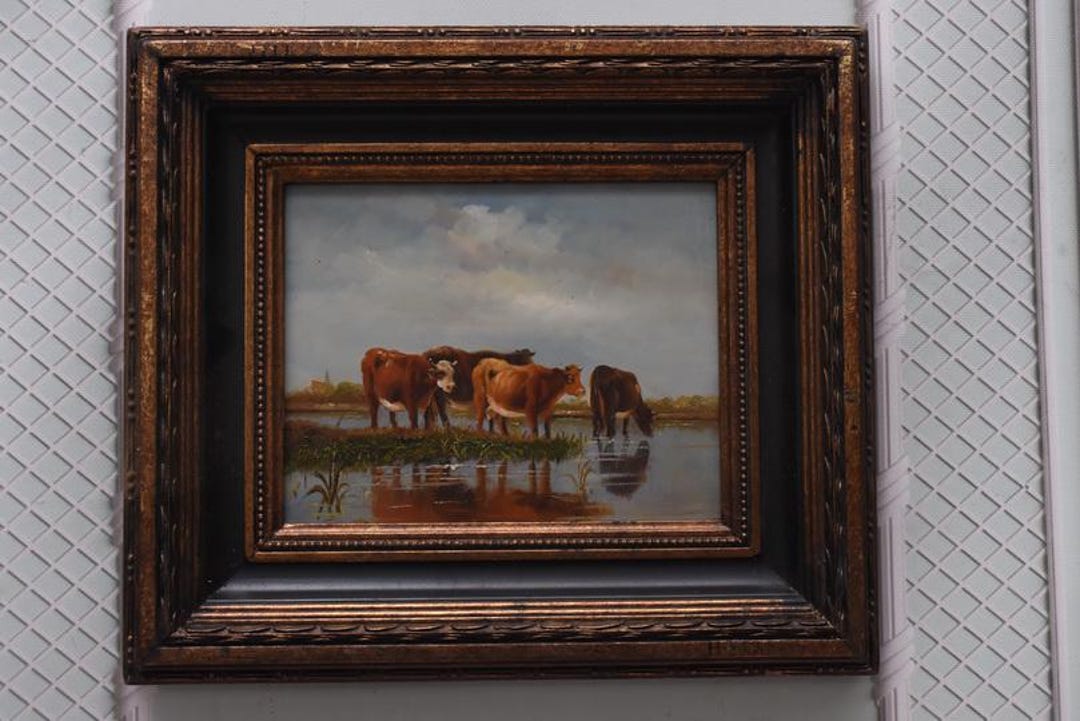 Vintage French Landscape Painting – Cows in Pasture, Gold Frame - Etsy