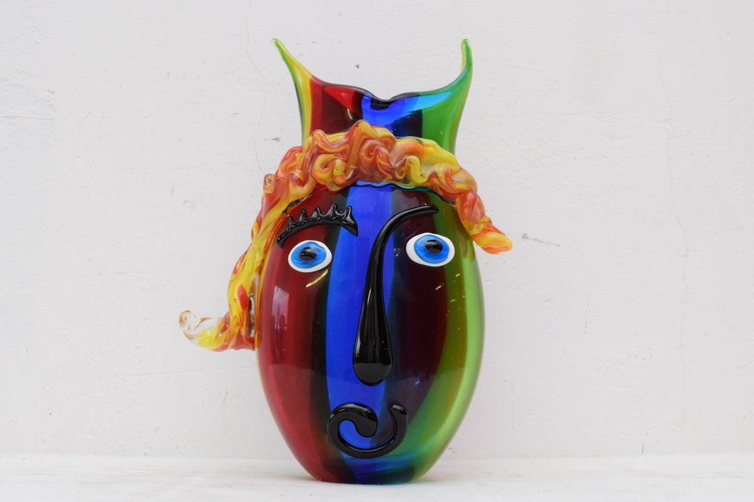 Colorful Face Glass Vase Italy Vase Murano Style Flower Pot Hand Made ...