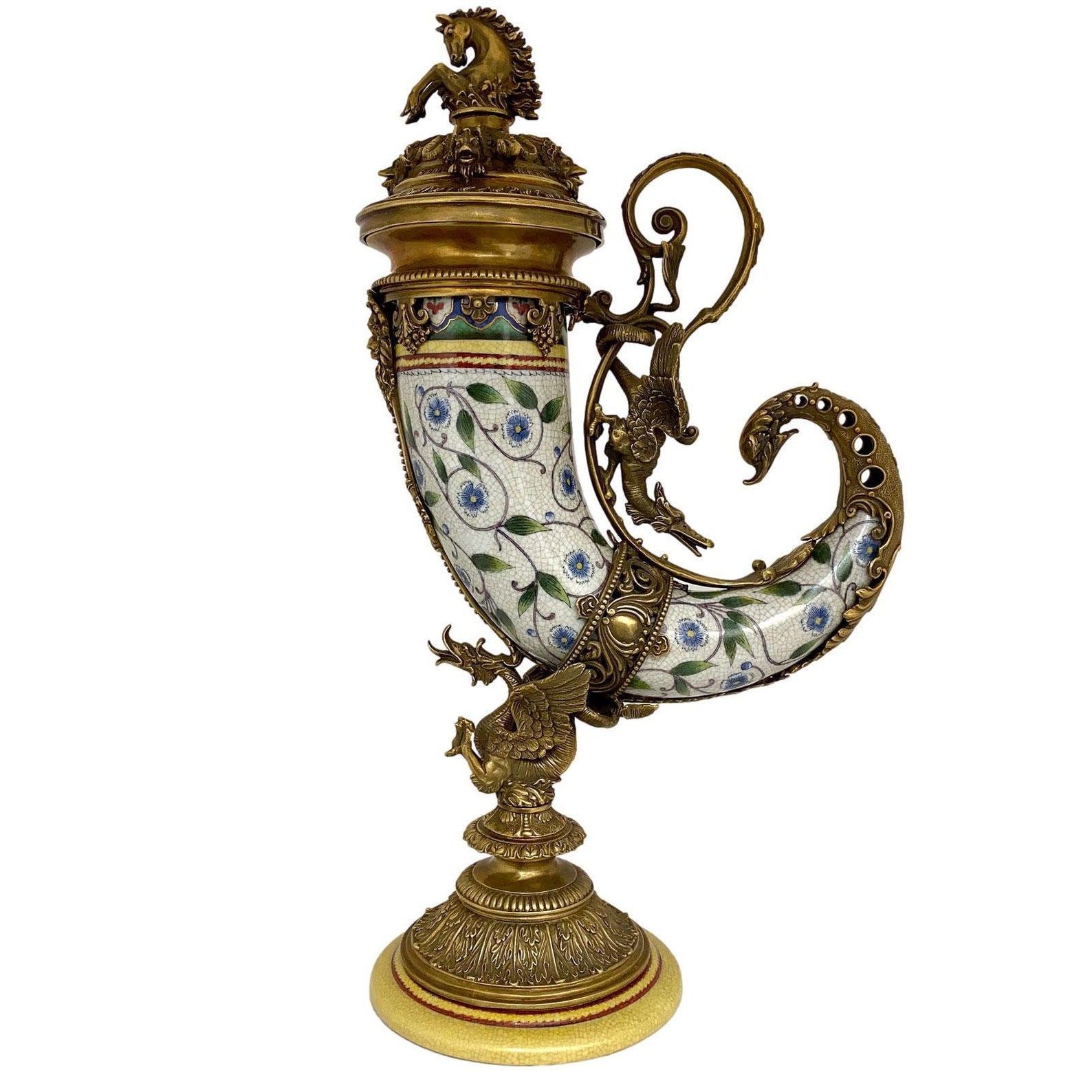 XL Cornucopia Horn Porcelain With Bronze Bottle Art Nouveau - Etsy