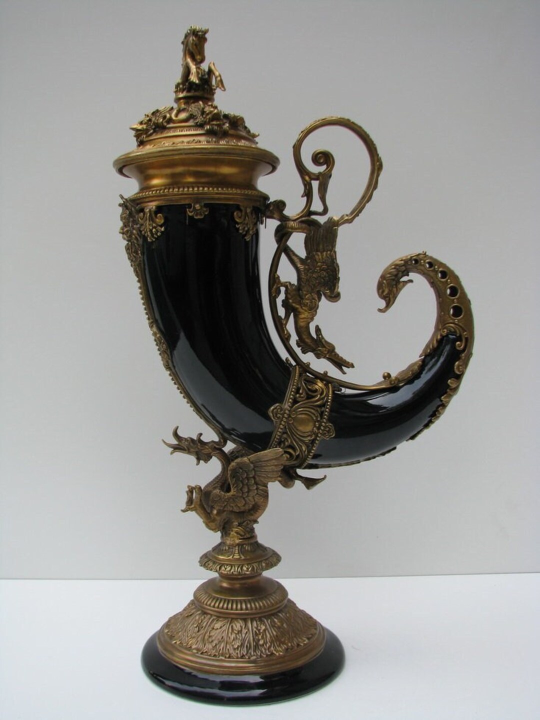 Large Black Cornucopia - Horn of Plenty Porcelain and Bronze Ornaments ...