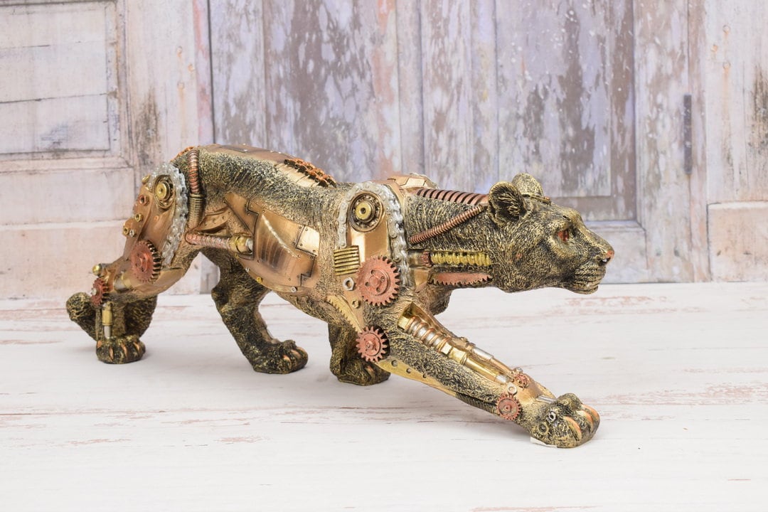 Steampunk Panther - Figurine Metal Bronze - Steampunk Goldene Panther ...