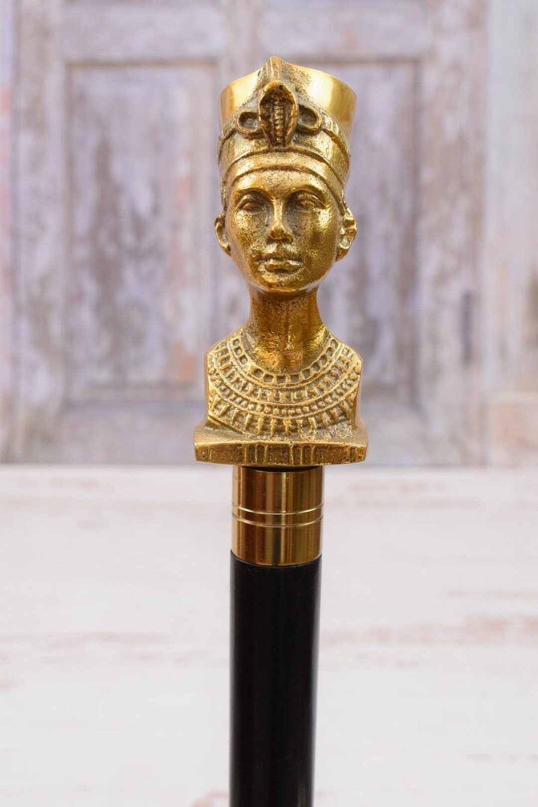 Bust Egyptian Woman Walking Stick Wooden and Brass - Amazing Mythology ...