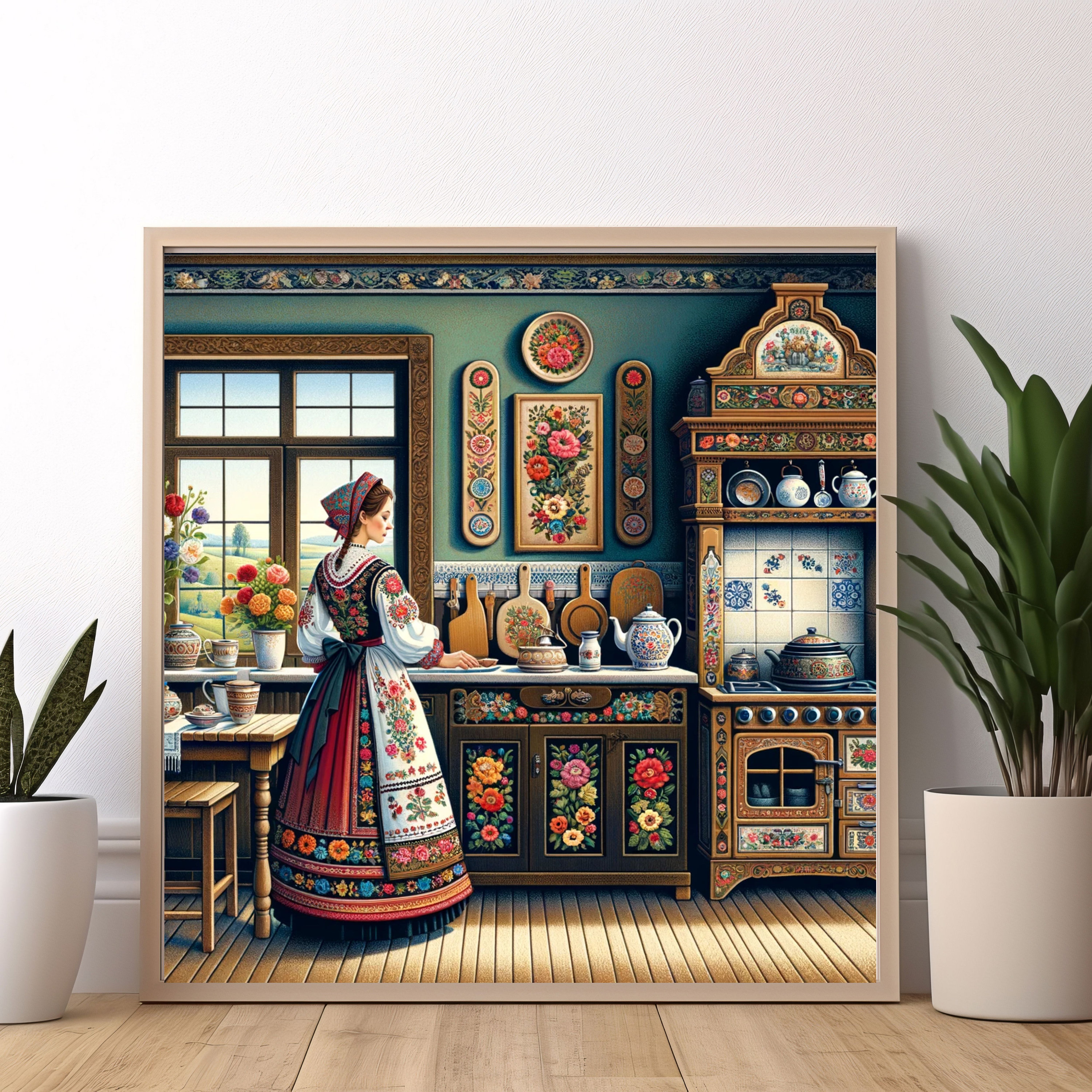 Traditional European Folk Art Kitchen Poster Folk Art Home Decor Folk ...
