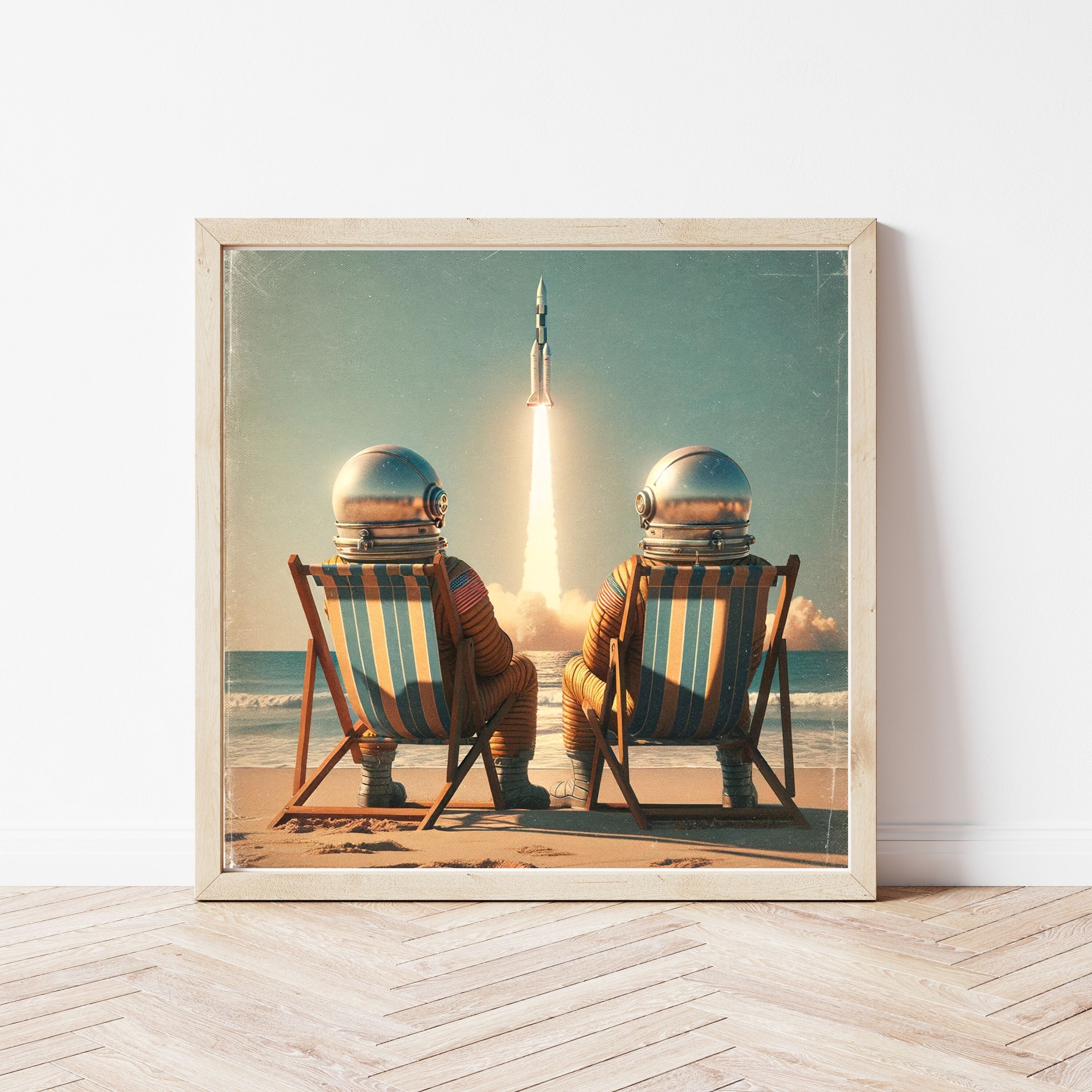 Beach Astronaut -vintage Astronaut Poster - Retro Astronauts Posters ...