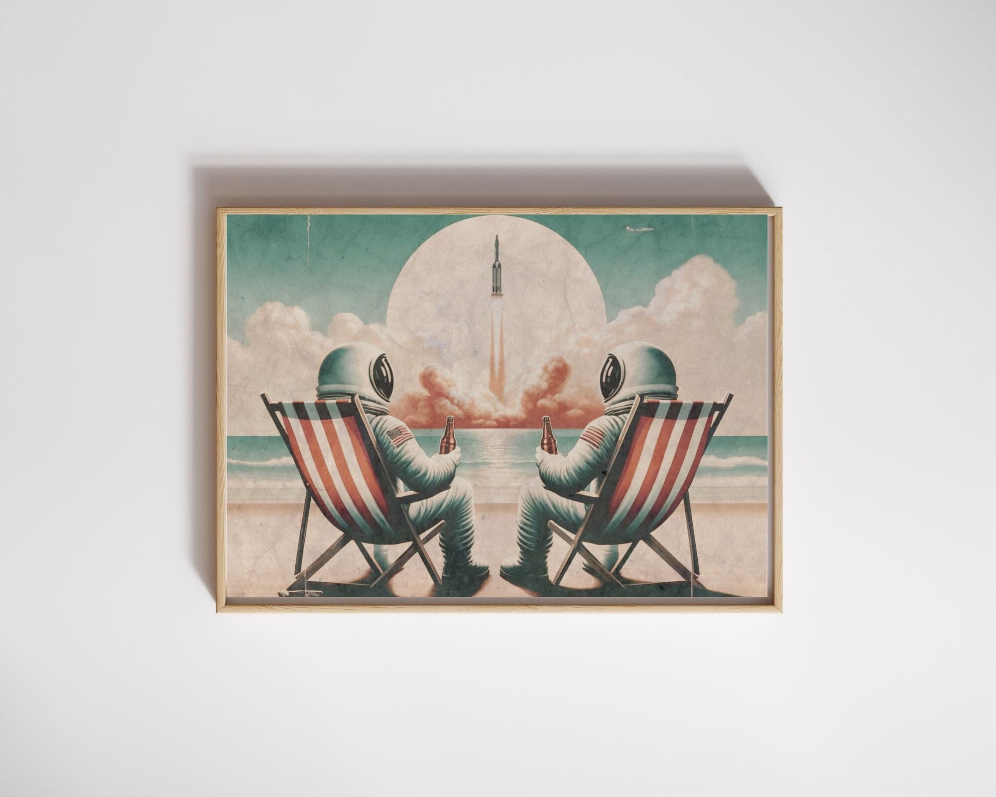 Astronauts and Rocket Launch on the Beach-vintage Distressed Poster ...