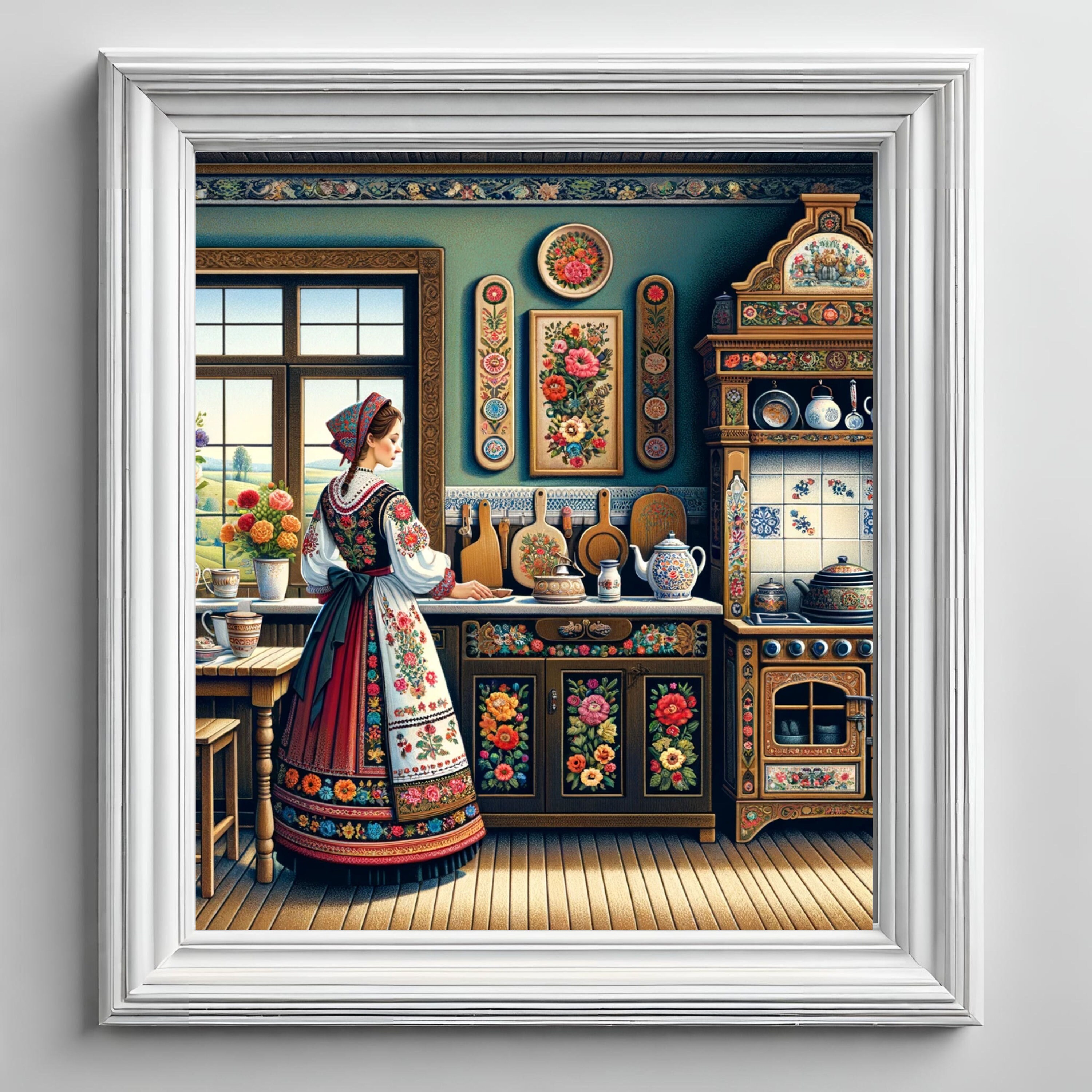 Traditional European Folk Art Kitchen Poster Folk Art Home Decor Folk ...