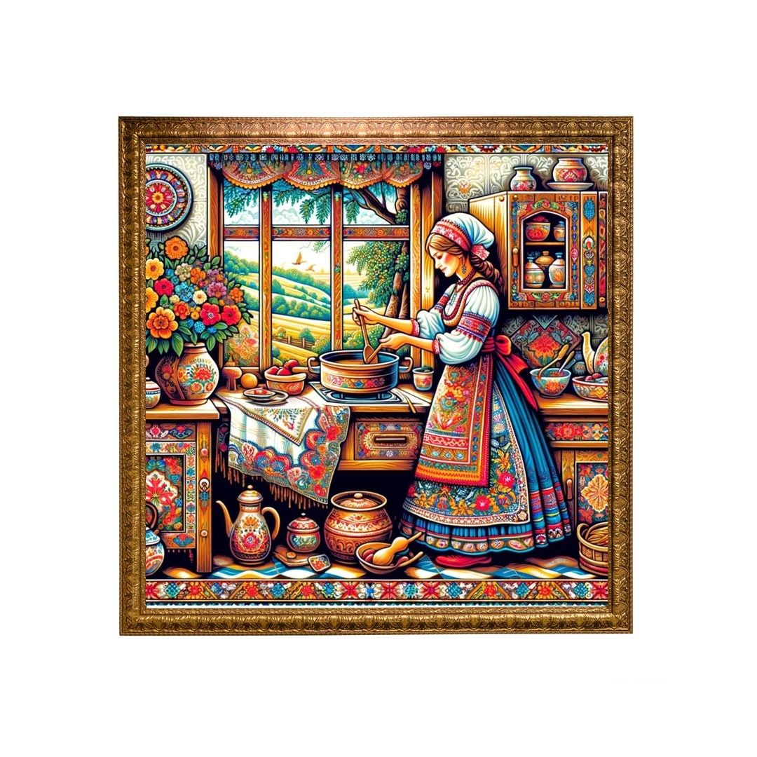 Traditional European Folk Art Kitchen Poster Eastern Home Decor Folk ...