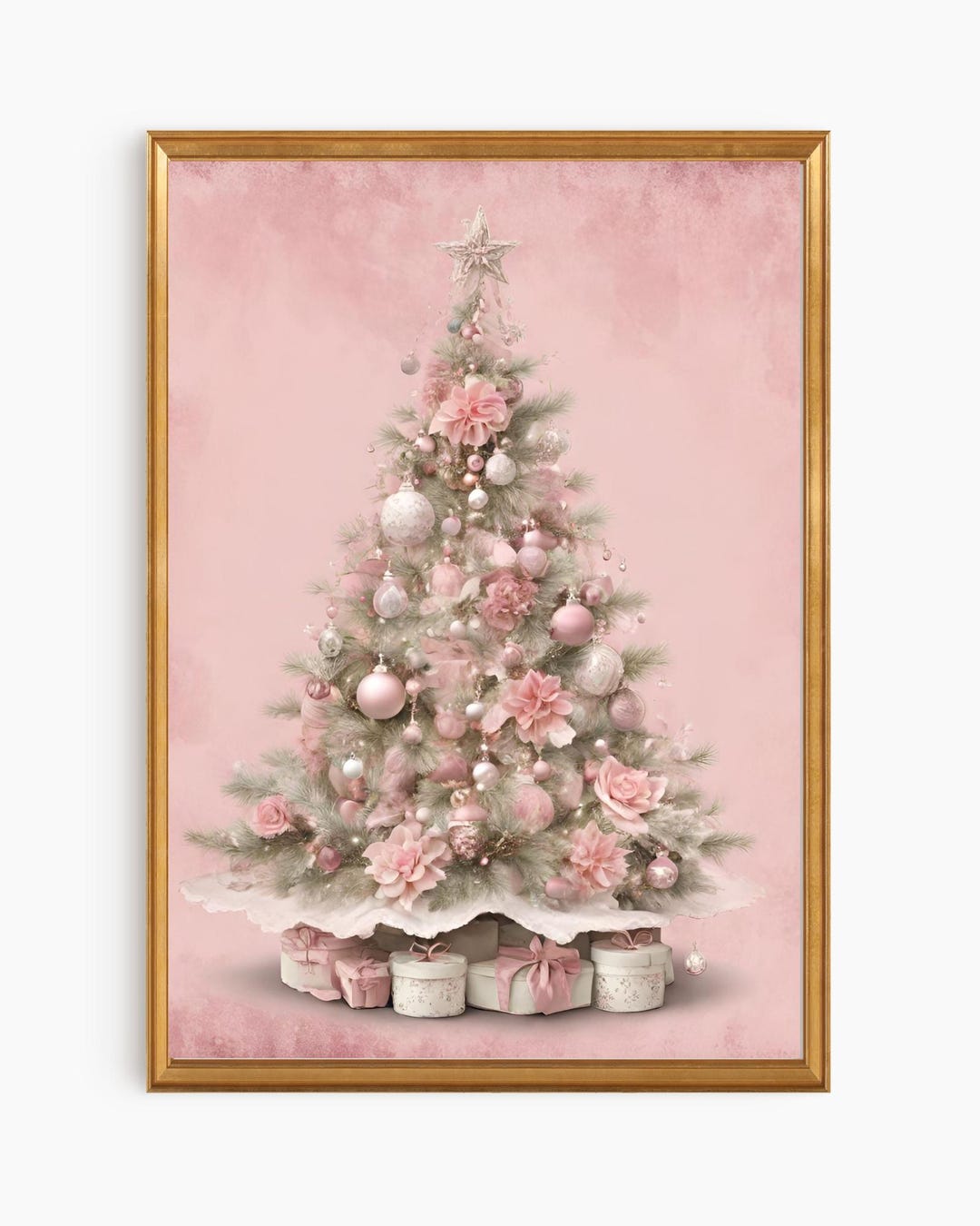 Shabby Chic Vintage Christmas Wall Art Pink Christmas Tree Instant ...
