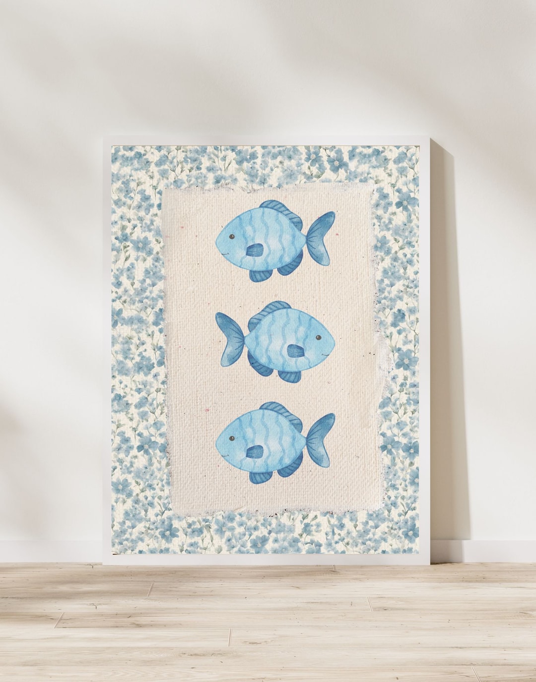 Blue Fishes Print, Nursery Wall Art, Vintage Collage, Cottagecore Art ...