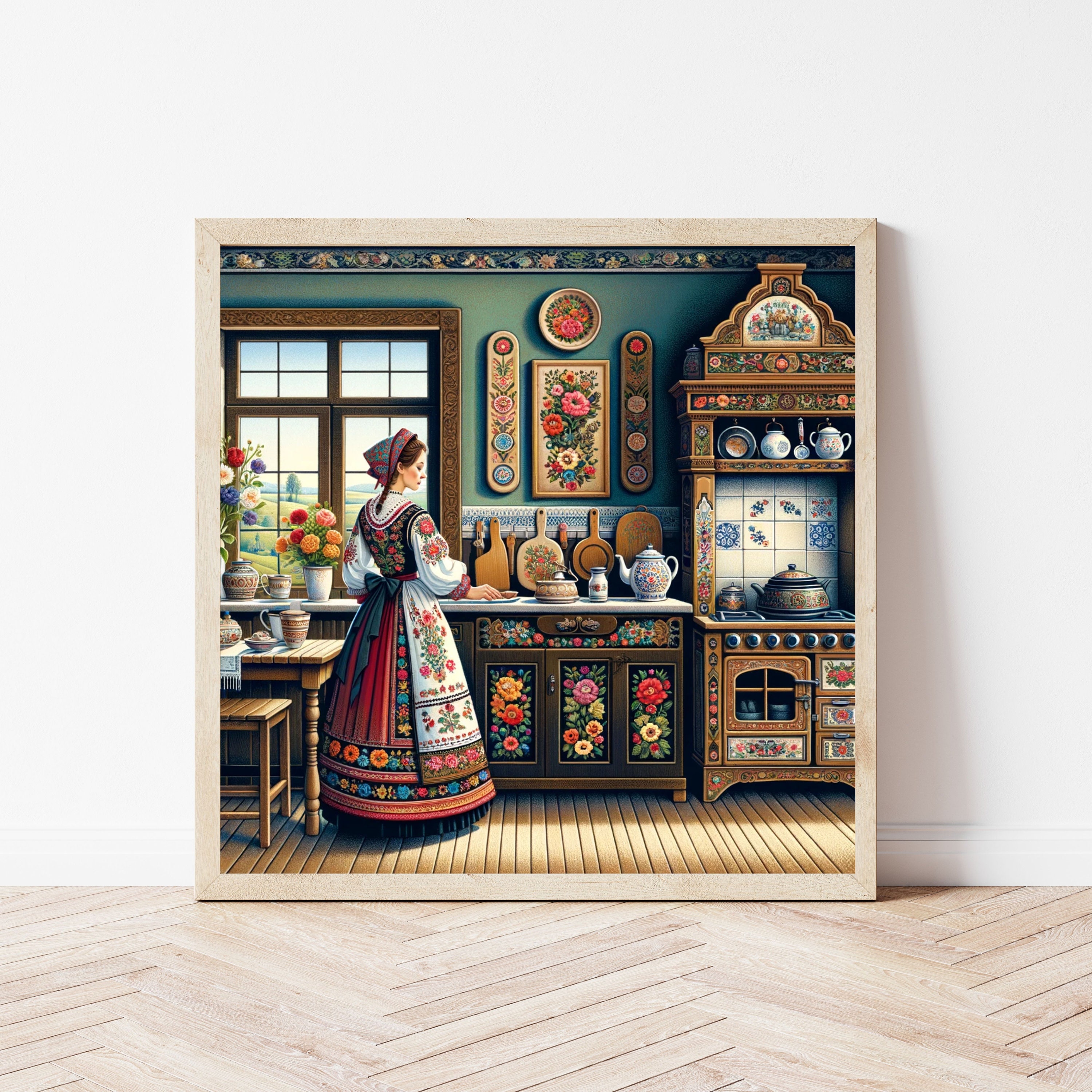 Traditional European Folk Art Kitchen Poster Folk Art Home Decor Folk ...