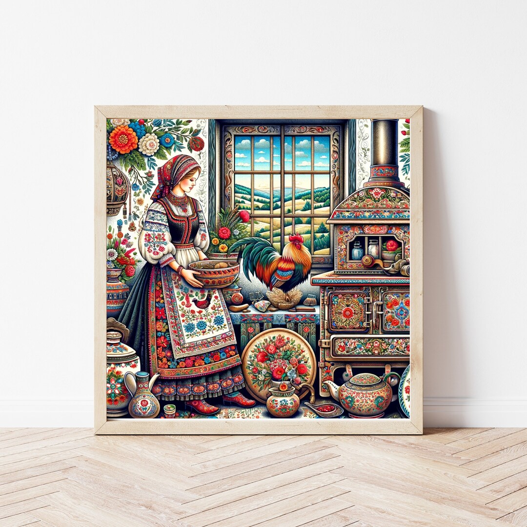 Traditional European Folk Art Kitchen Poster Eastern Home Decor Folk ...