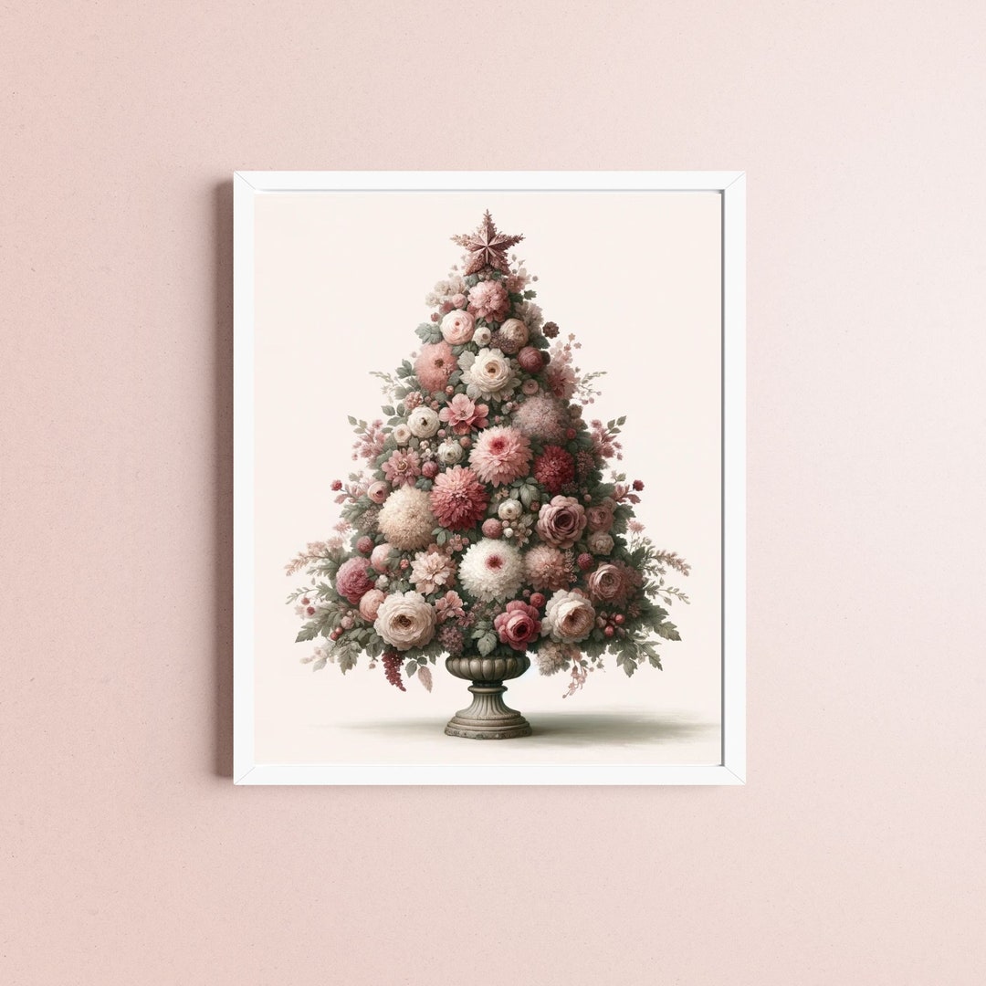 Shabby Chic Vintage Pink Christmas Tree Wall Art Instant Digital ...
