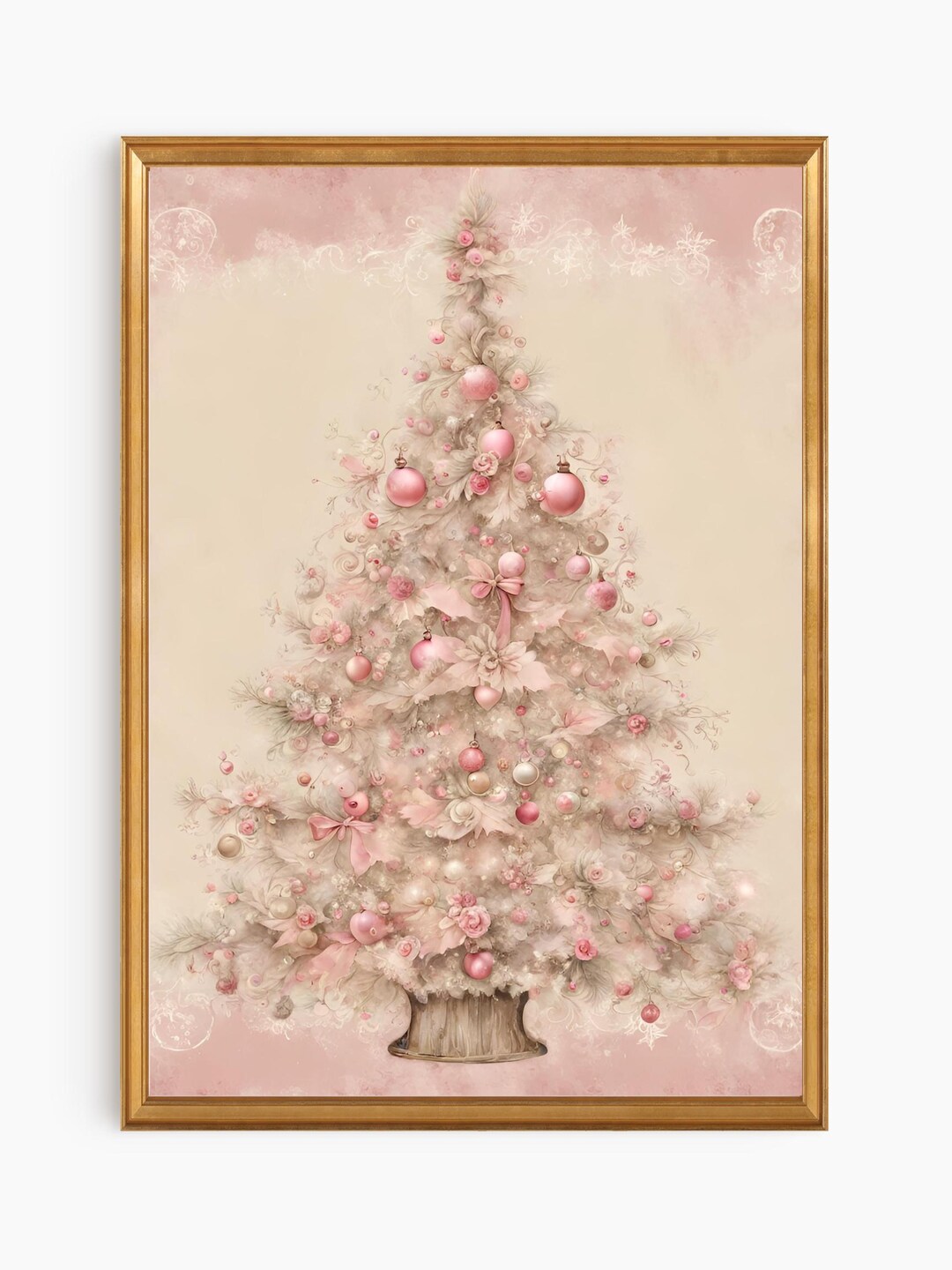 Shabby Chic Vintage Christmas Tree Wall Art Pink Christmas Instant ...