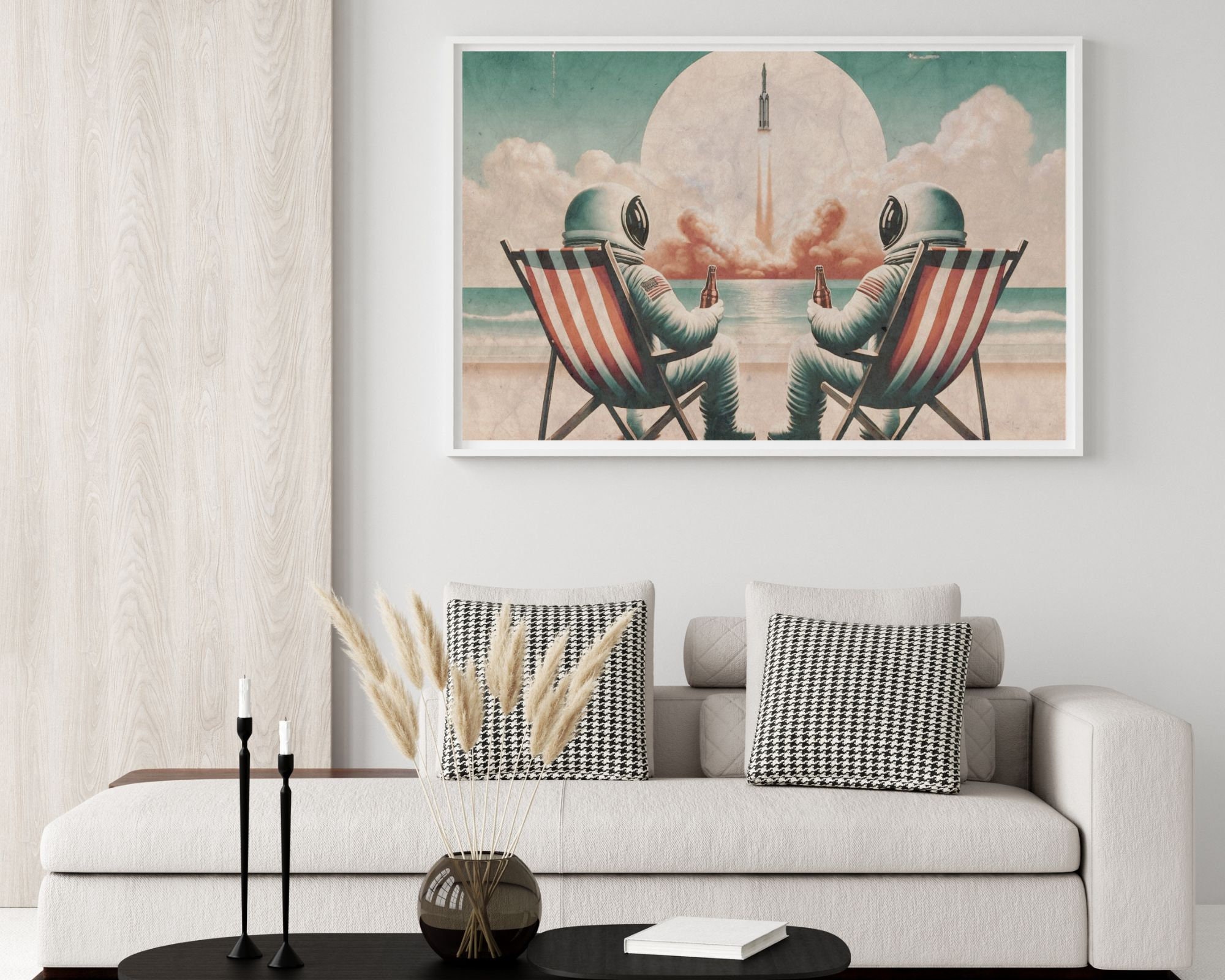 Astronauts and Rocket Launch on the Beach-vintage Distressed Poster ...