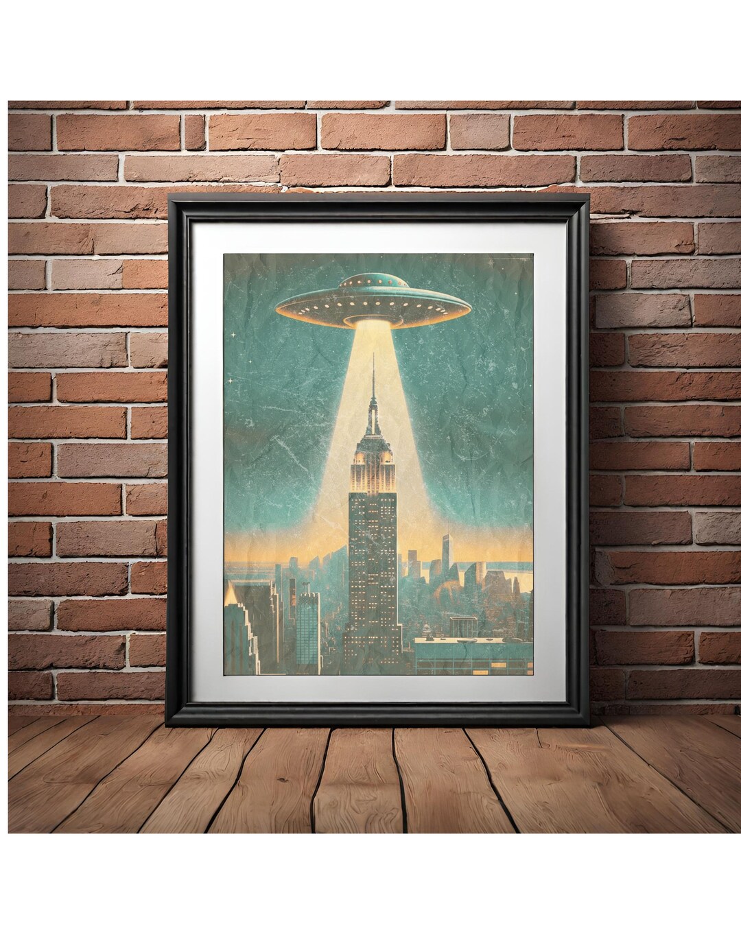 Empire State and UFO - Vintage Distressed Poster-ufo Surreal-retro Sci ...