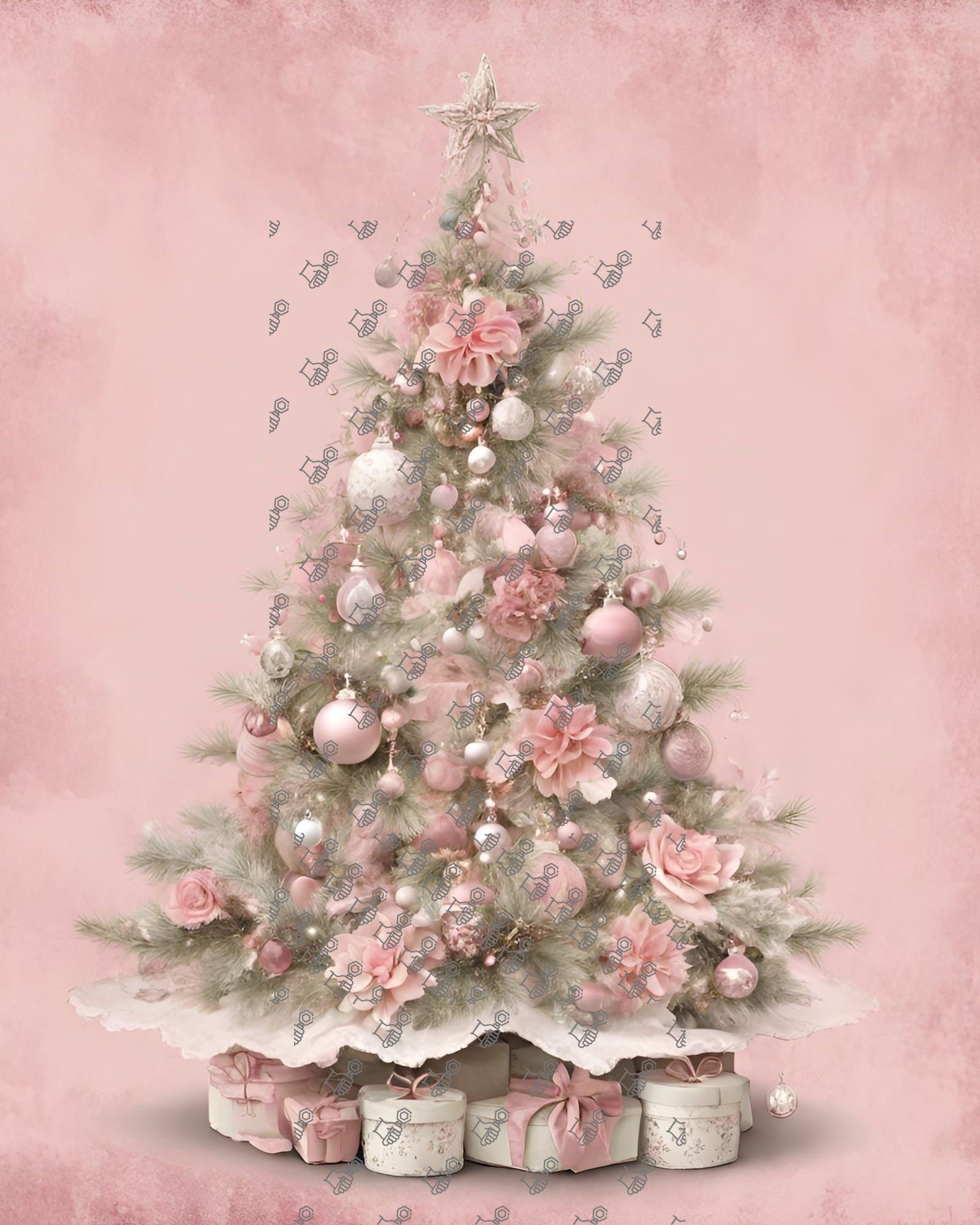 Shabby Chic Vintage Christmas Wall Art Pink Christmas Tree Instant ...
