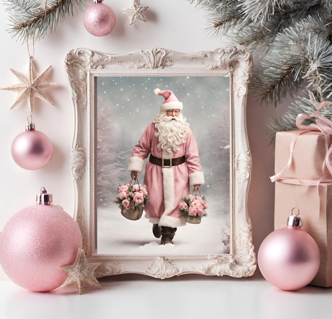Shabby Chic Vintage Santa Claus Wall Art Pink Santa Instant Digital ...