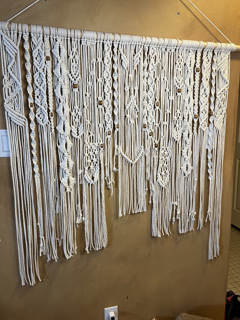 Large Boho Macrame Wall Hanging, Natural Macrame Cord, With Beads, Many Intricate Knots, Boho ...