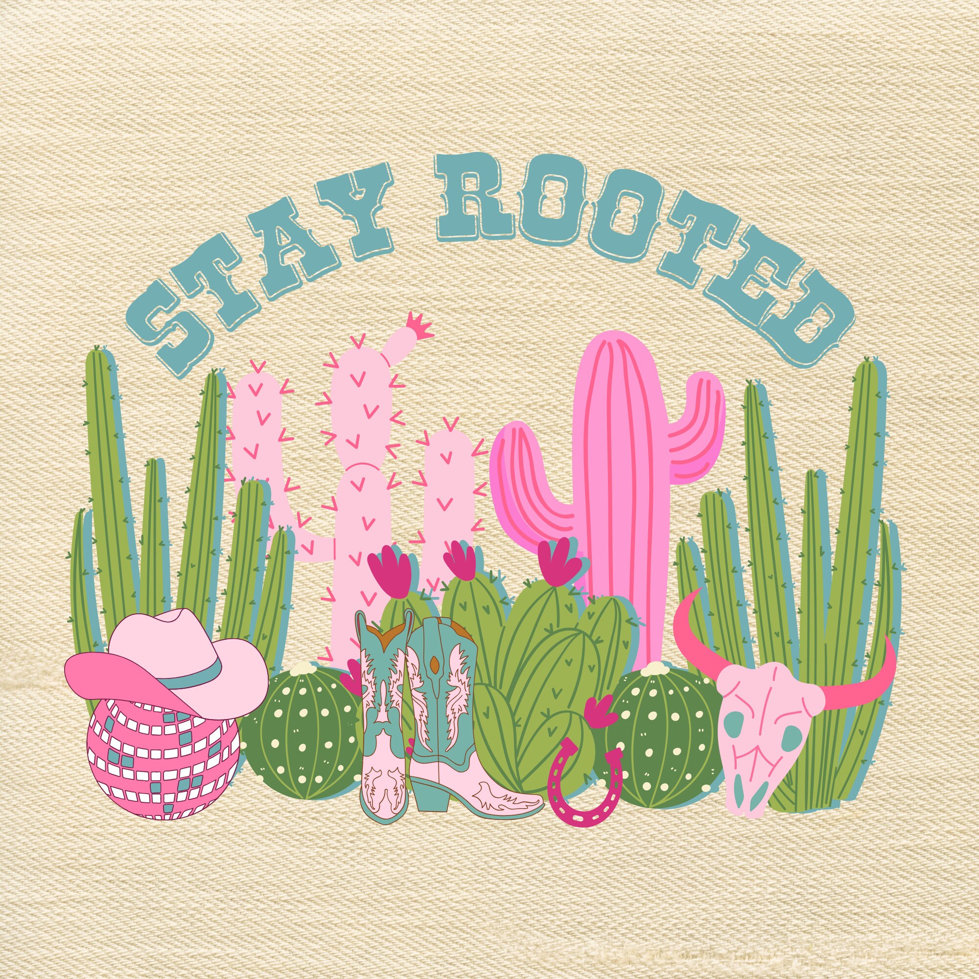 Trendy Stay Rooted PNG, Cactus PNG File, Teal & Pink Png, Retro Disco ...