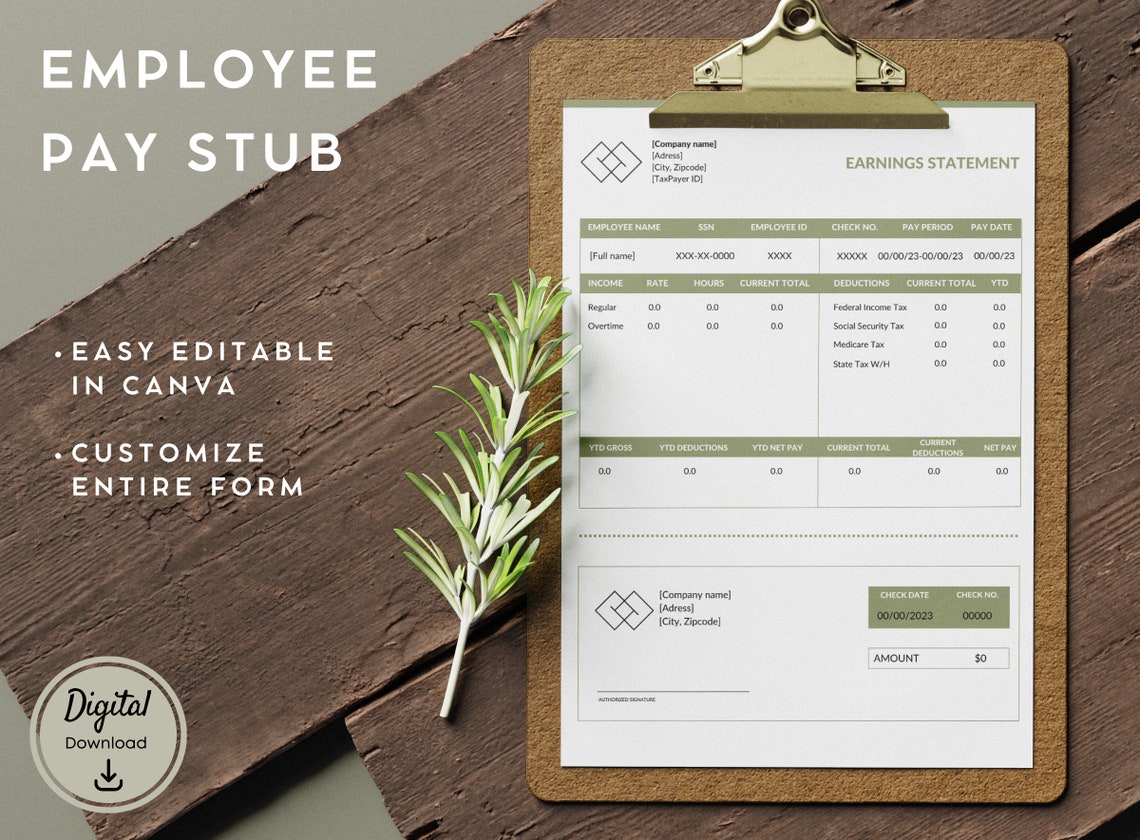 Employee Pay Stub Template | Payroll Paystub Template | Earnings ...