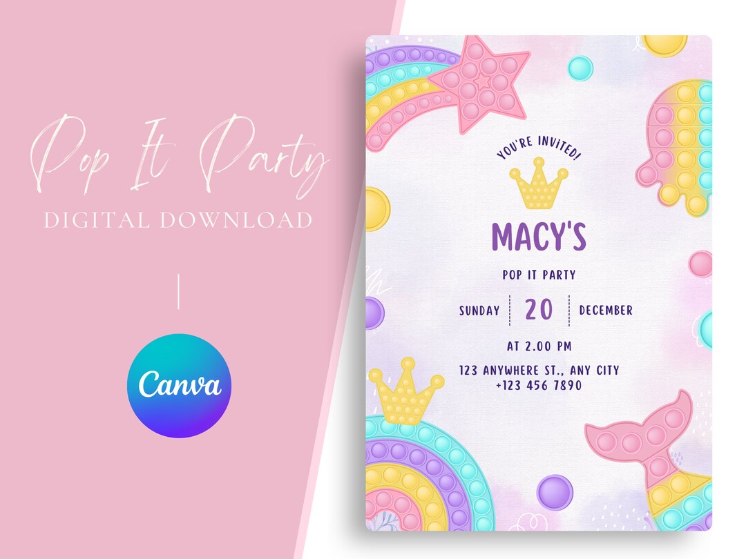 Birthday Invitation Fidget Toys | Editable Pop It Birthday Party ...