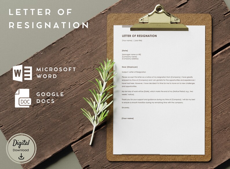 Professional Resignation Letter Template Google Docs Microsoft Word ...