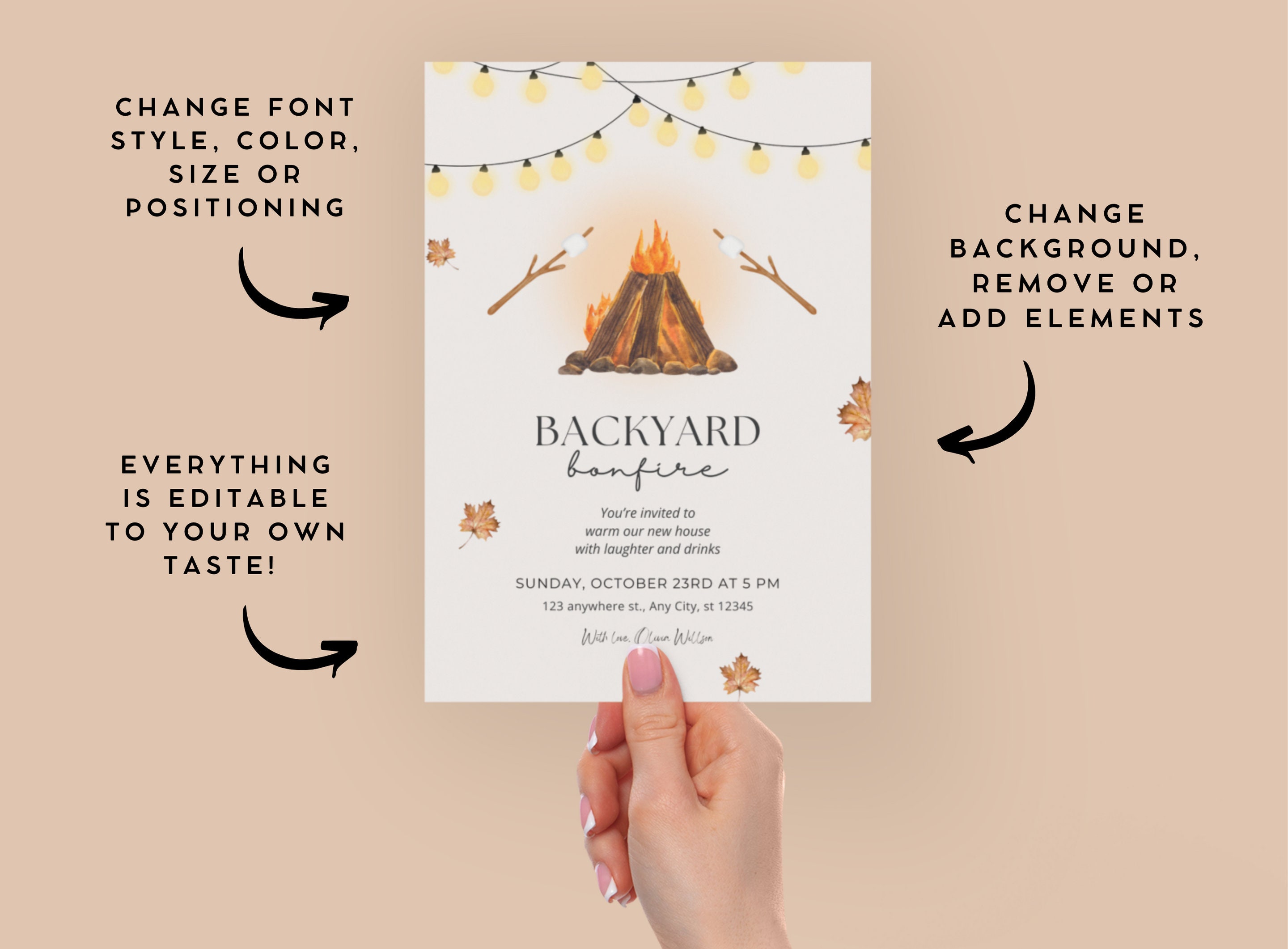 EDITABLE Bonfire Invitation Backyard Party Invitation Instant Download ...